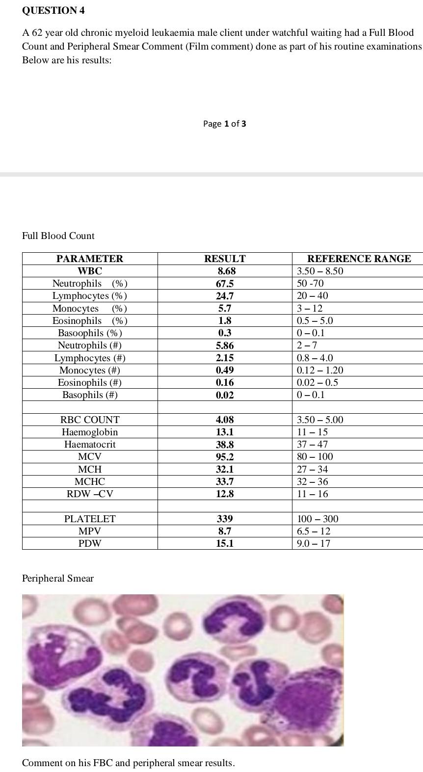 Solved QUESTION 4 A 62 year old chronic myeloid leukaemia | Chegg.com