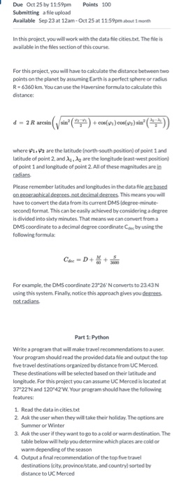 Due Oct 25 by 11:59pm Points 100 Submitting a file | Chegg.com