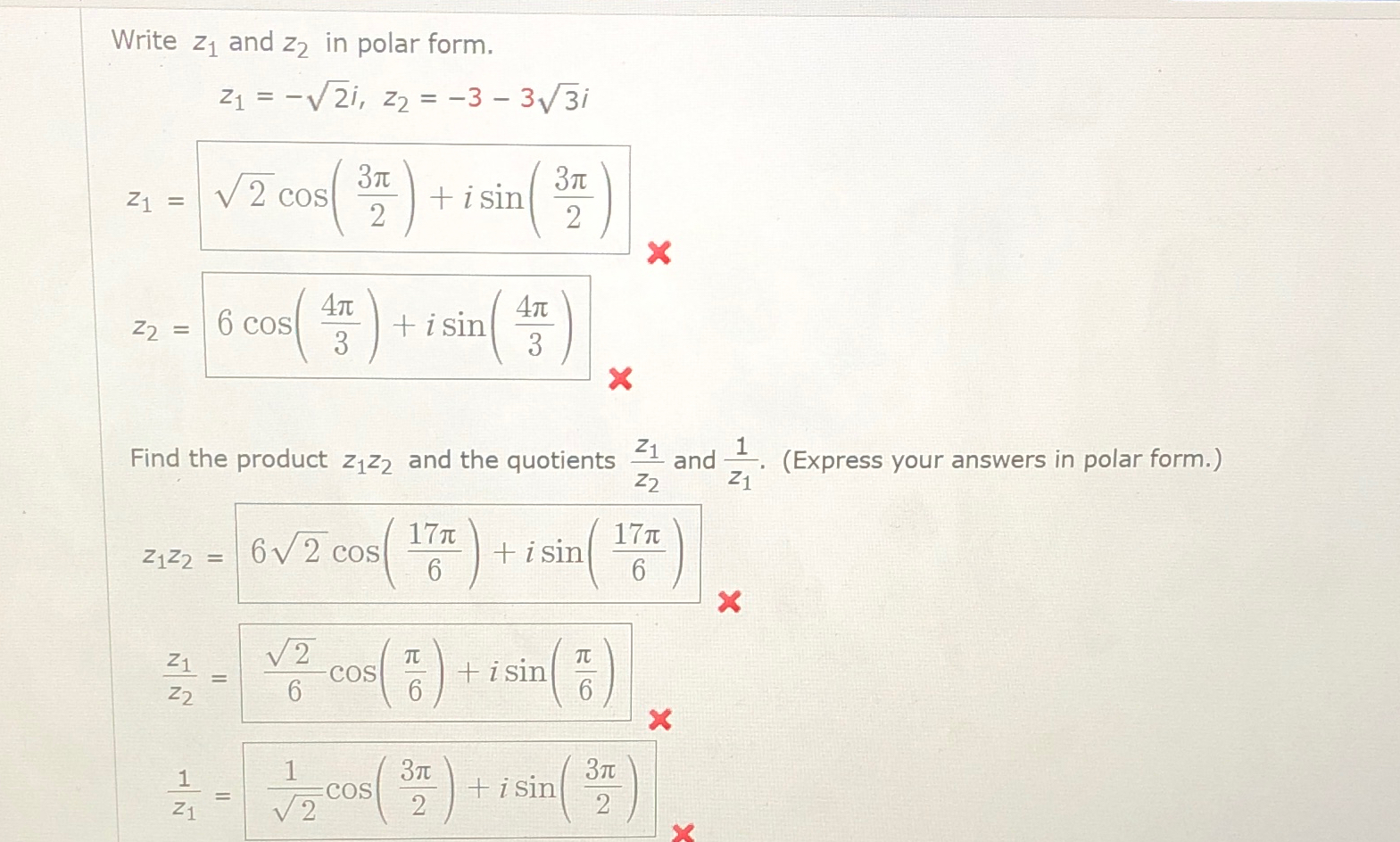 Solved Write z1 ﻿and z2 ﻿in polar | Chegg.com