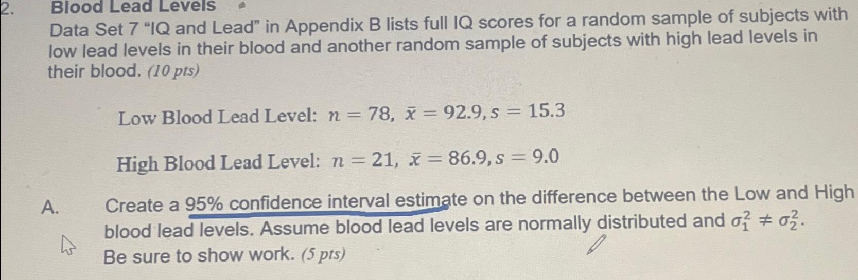 Solved Data Set 7 "IQ and Lead" in Appendix B lists full IQ | Chegg.com