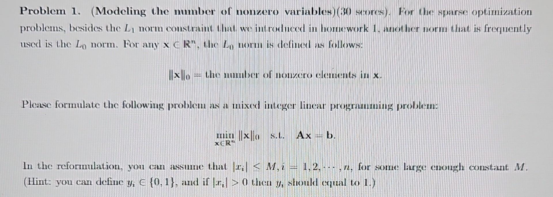 Solved Problem 1. (Modeling the number of nonzero variables) | Chegg.com