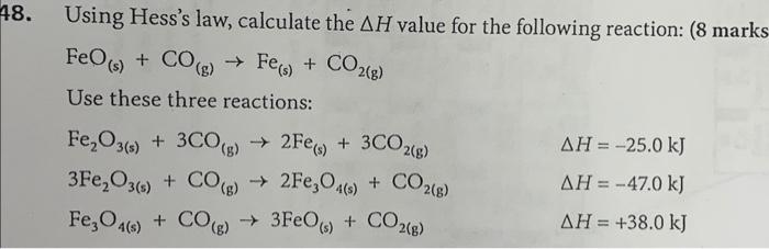 Solved Using Hess's law, calculate the ΔH value for the | Chegg.com