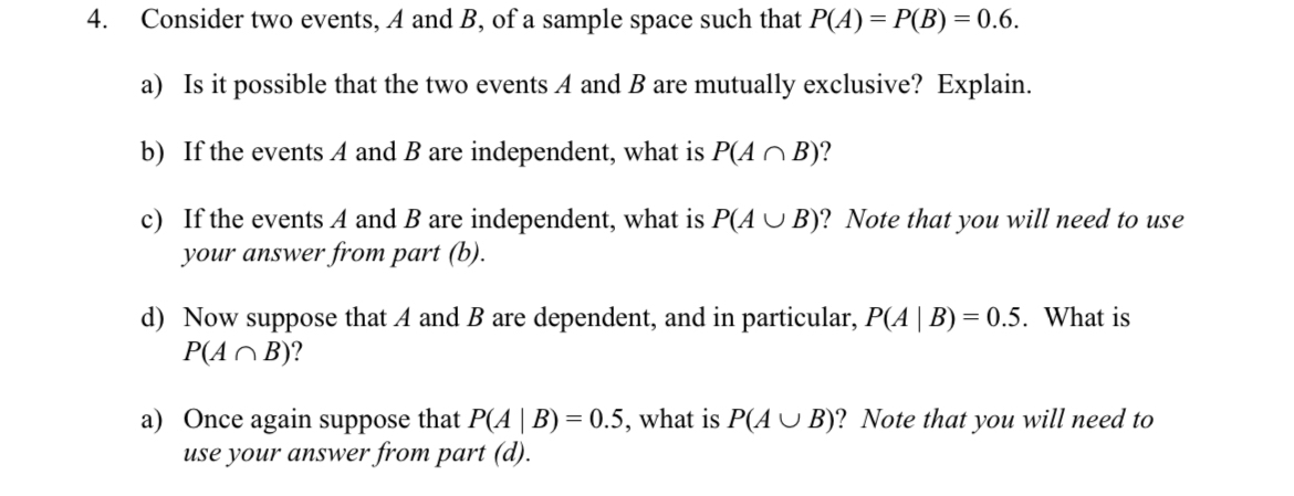 Solved Consider two events, A and B, ﻿of a sample space such | Chegg.com
