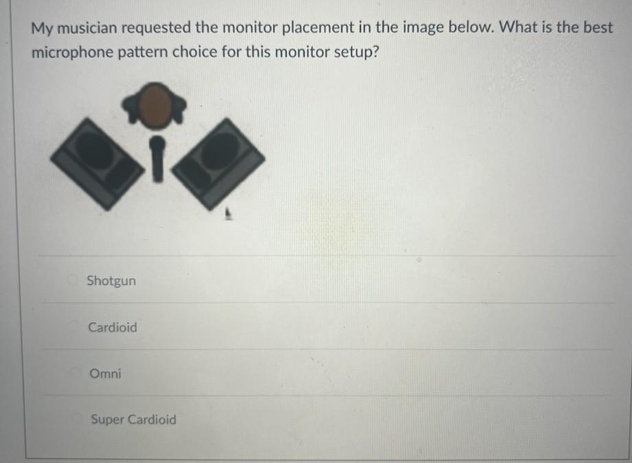 Solved My musician requested the monitor placement in the | Chegg.com