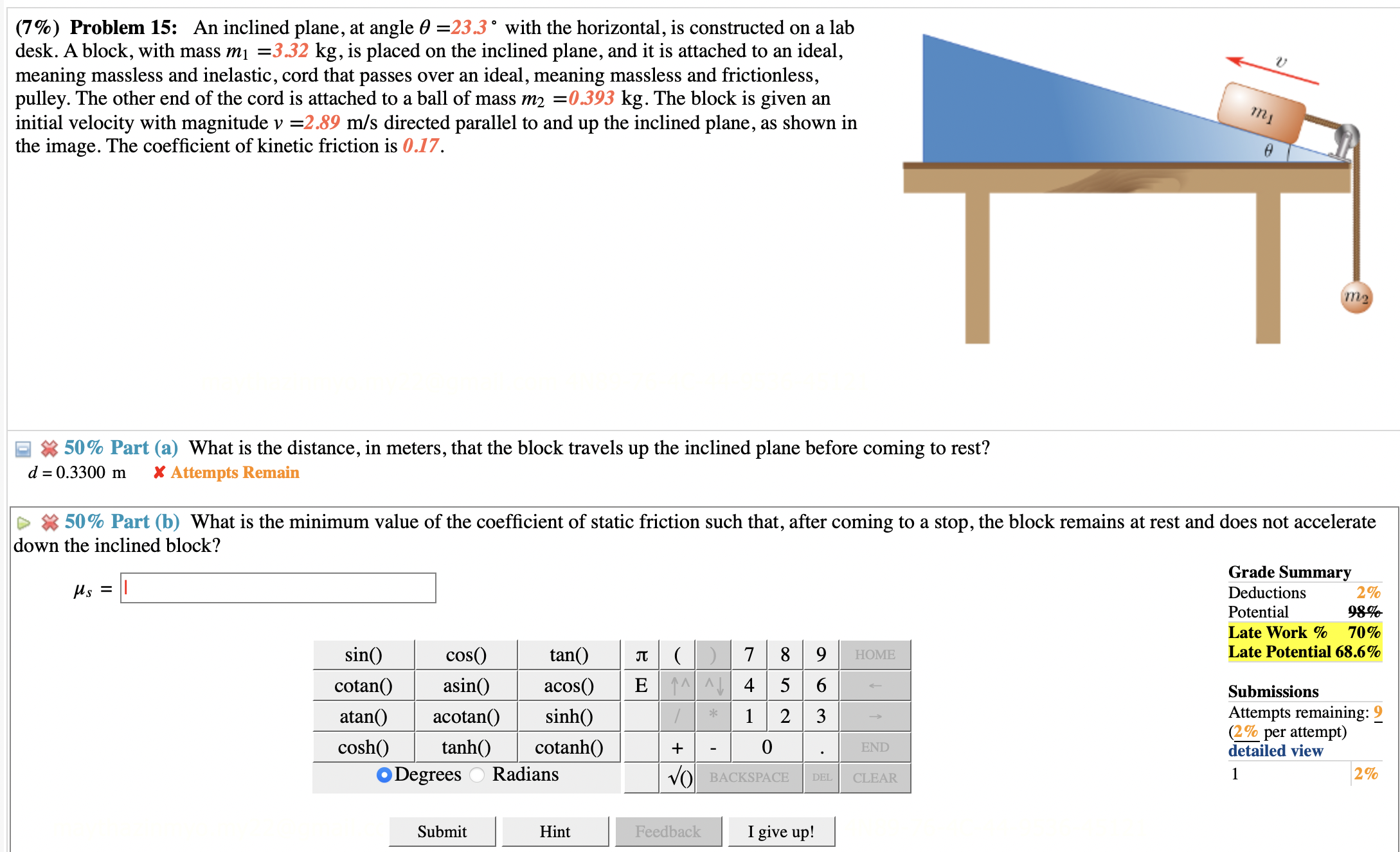 Solved An inclined plane, at angle \theta =23.3∘ ﻿with the | Chegg.com