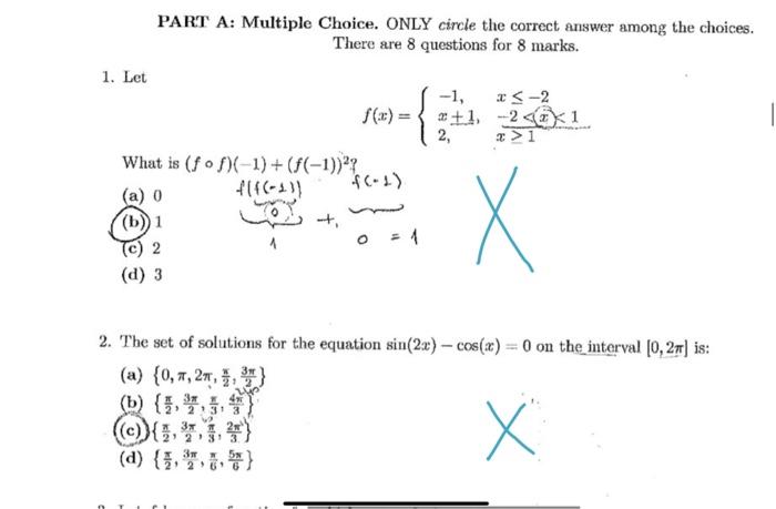 Solved PART A: Multiple Choice. ONLY circle the correct | Chegg.com