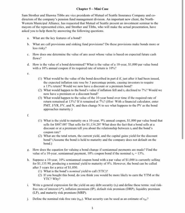 Solved Chapter 5 - Mini Case Sam Strother and Shawna Tibbs | Chegg.com