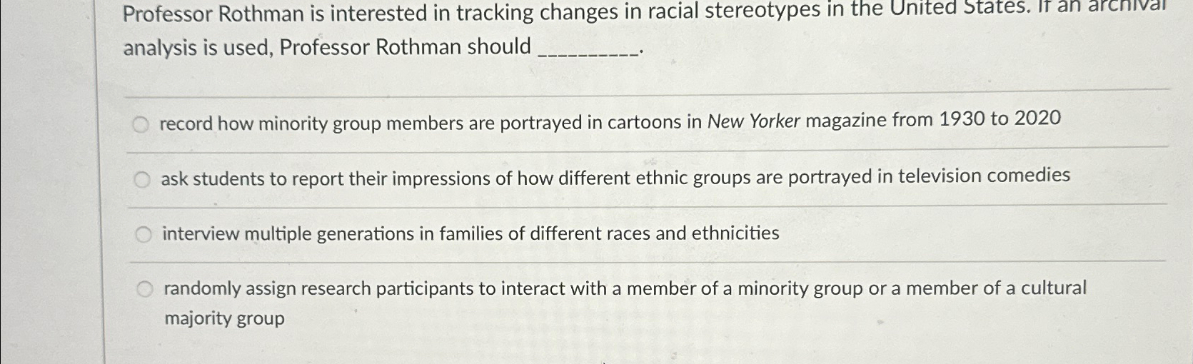 Solved Professor Rothman is interested in tracking changes | Chegg.com