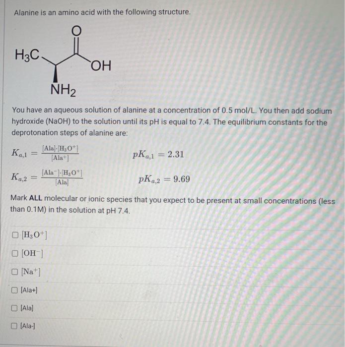 Solved Alanine is an amino acid with the following | Chegg.com