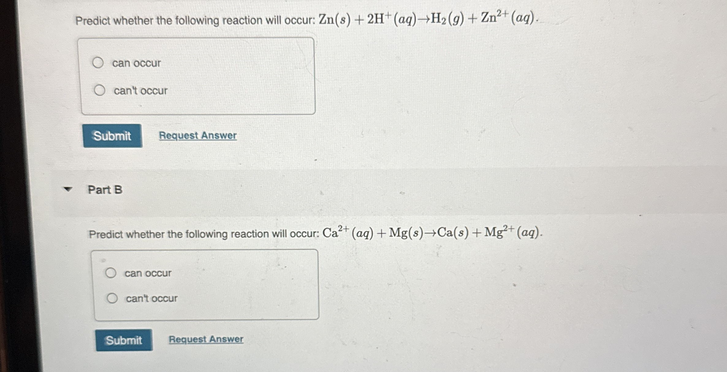 Solved Predict whether the following reaction will occur: | Chegg.com