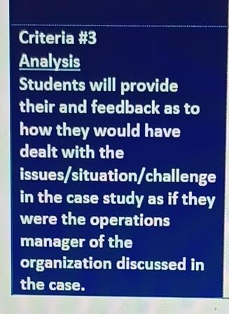 Solved Criteria Case Question How will you combine these | Chegg.com