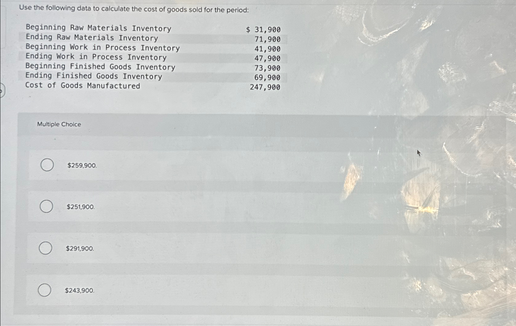 Solved Use the following data to calculate the cost of goods | Chegg.com