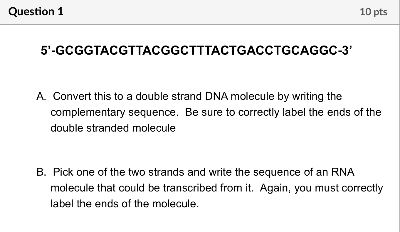 Solved 5'-GCGGTACGTTACGGCTTTACTGACCTGCAGGC-3'A. ﻿Convert | Chegg.com