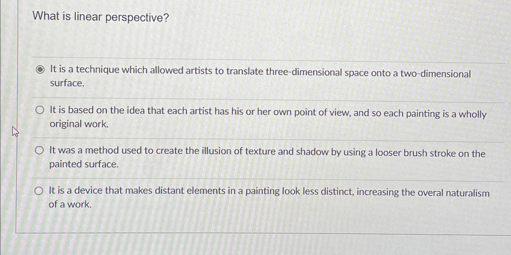 Solved What is linear perspective?It is a technique which | Chegg.com
