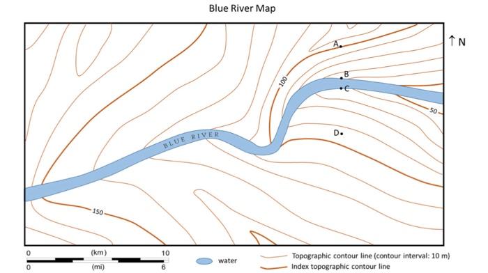 Solved Blue River MapWhat is the gradient in m/km of the | Chegg.com