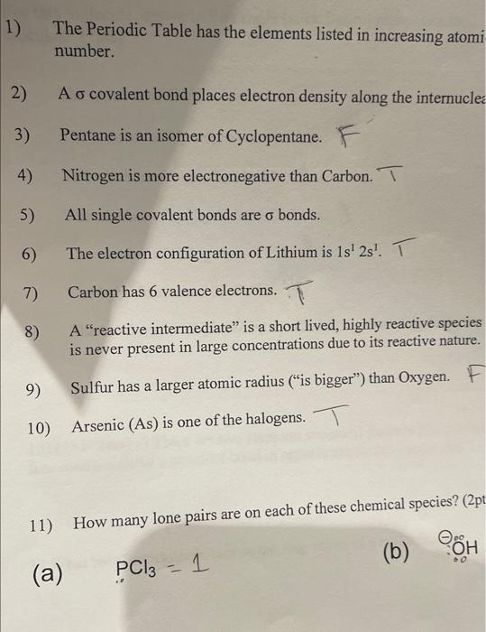 Solved 1) The Periodic Table has the elements listed in | Chegg.com