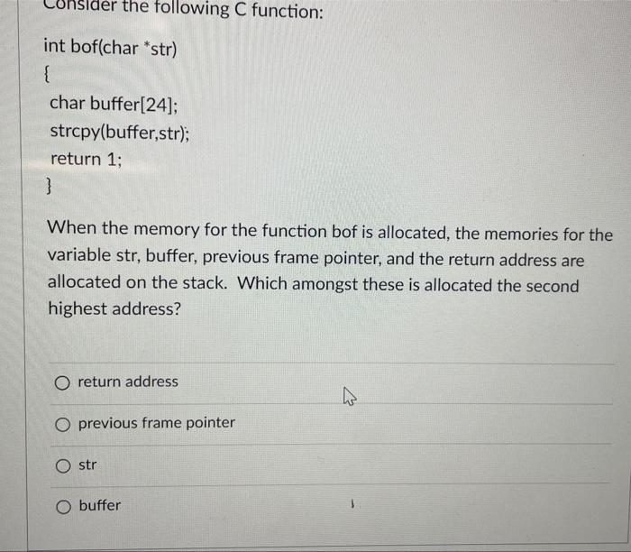 Solved Int Bof char str Char Buffer 24 Chegg