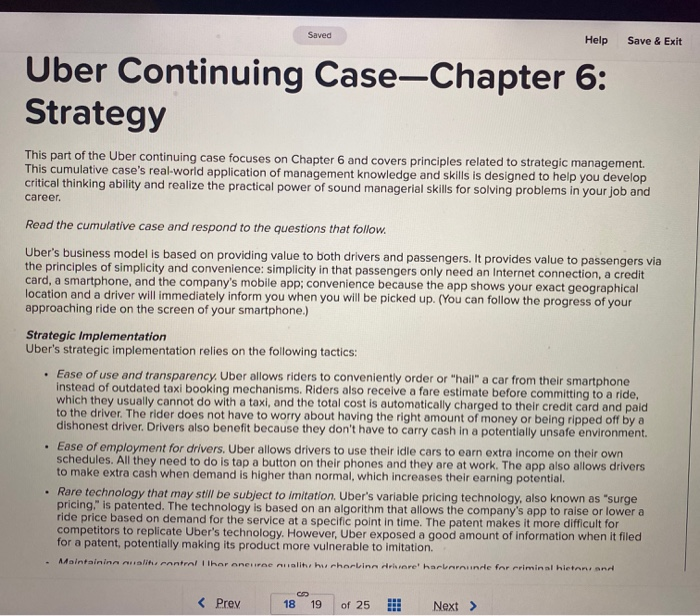 Solved Saved Help Save & Exit Uber Continuing Case-Chapter | Chegg.com