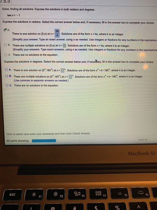 Solved 7.5.3 Solve, finding al solutions. Express the | Chegg.com