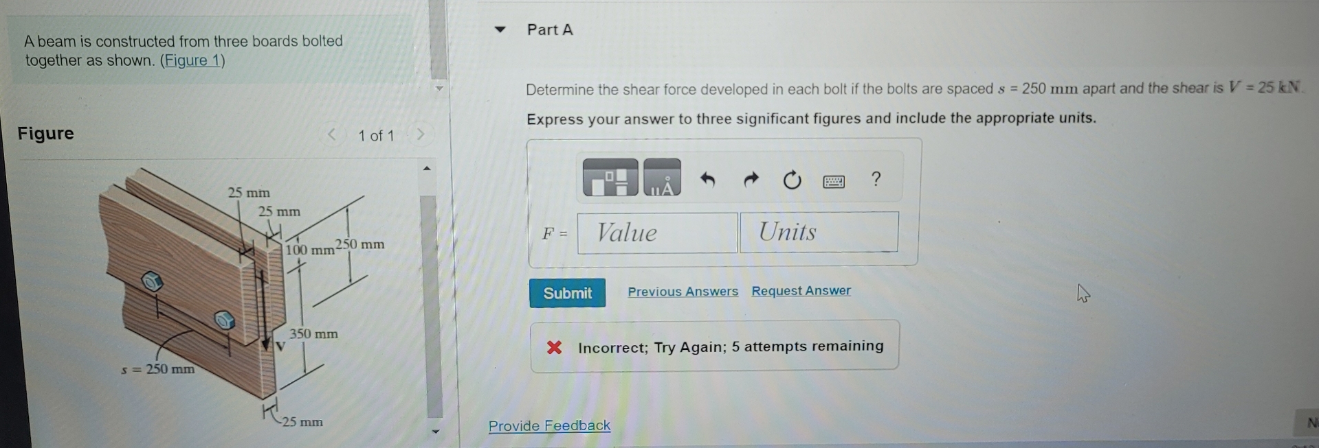 Solved A beam is constructed from three boards bolted | Chegg.com