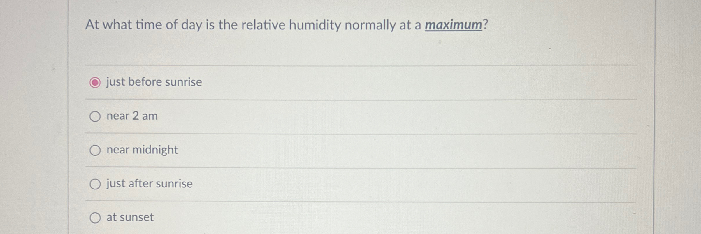 Solved At what time of day is the relative humidity normally | Chegg.com