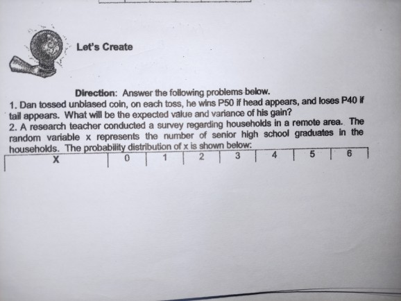 Solved Let's Create Direction: Answer the following problems | Chegg.com