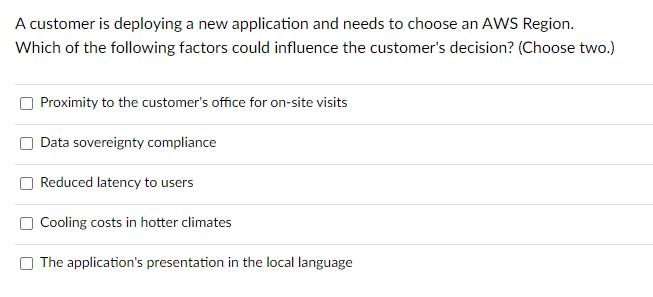 Solved A customer is deploying a new application and needs | Chegg.com