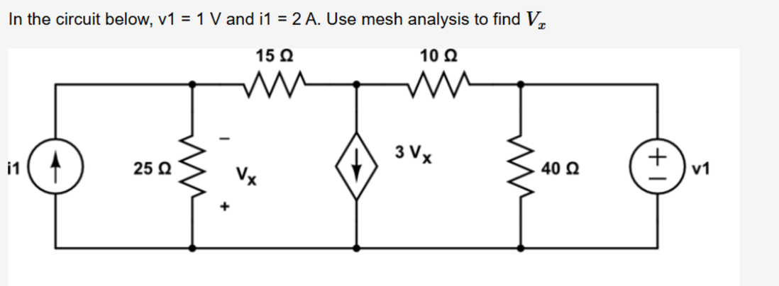 [Solved]: In the circuit below, v1 = 1 V and i1 = 2 A. Use m