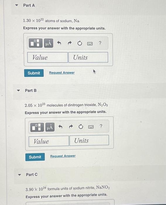 Solved Calculate the number of moles containing each of the | Chegg.com
