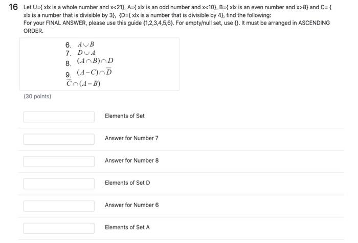 Solved 6 Let U={x∣x is a whole number and x