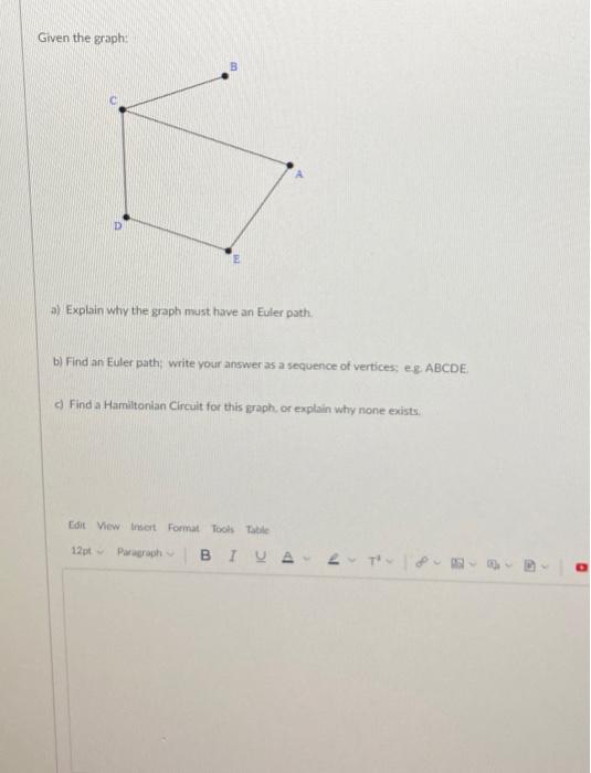 Solved Given the graph: a) Explain why the graph must have | Chegg.com
