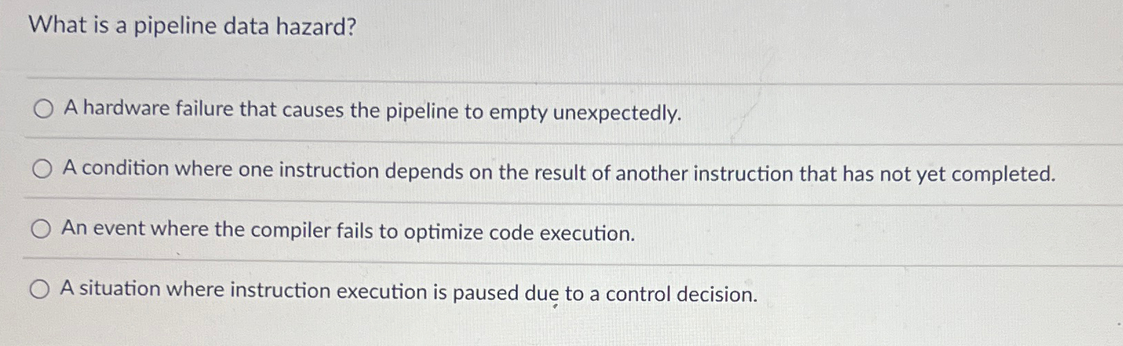 Solved What is a pipeline data hazard?A hardware failure | Chegg.com