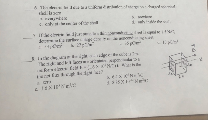 Solved 6. The electric field due to a uniform distribution | Chegg.com