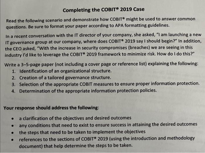 Solved Completing the COBIT ∘2019 Case Read the following | Chegg.com