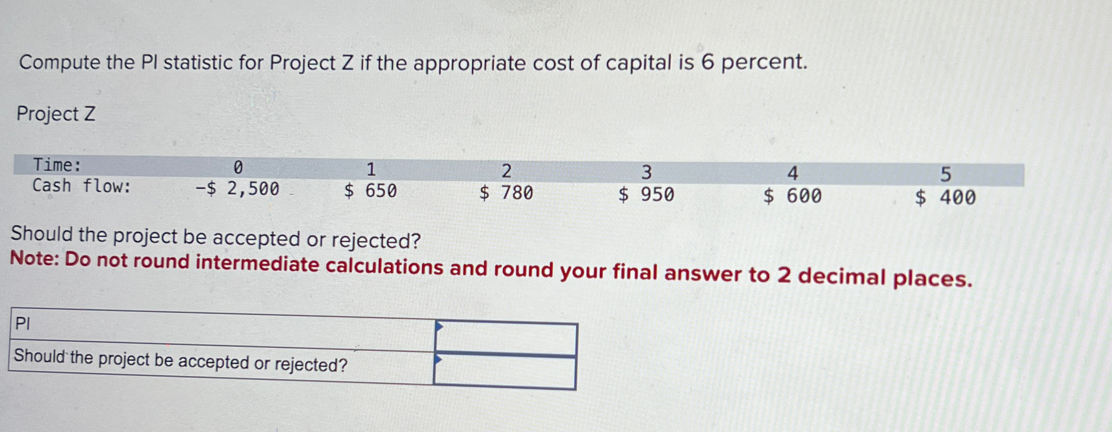 Solved Compute the PI statistic for Project Z if the | Chegg.com