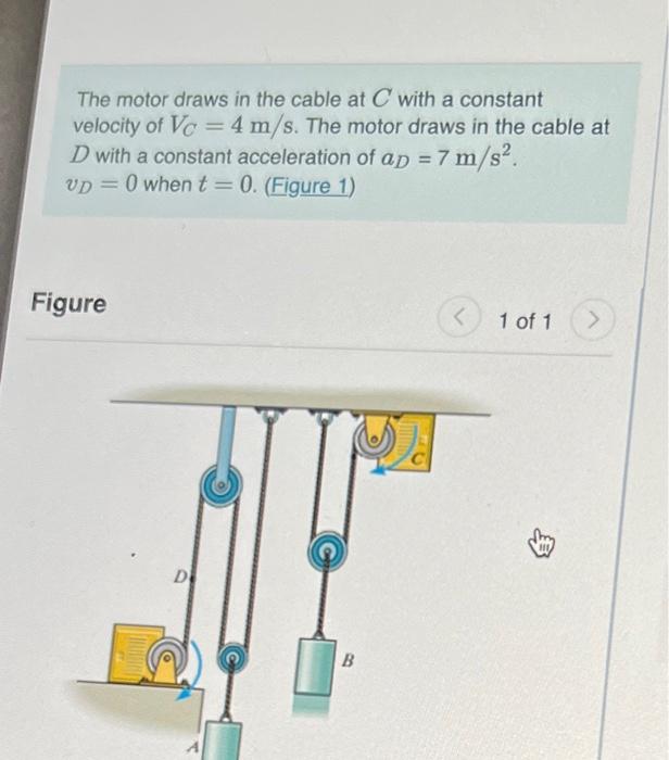 Solved The motor draws in the cable at C with a constant | Chegg.com