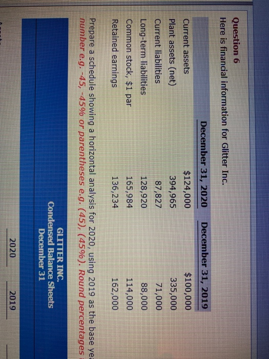 Solved prepare a schedule showing a horizontal analysis for | Chegg.com