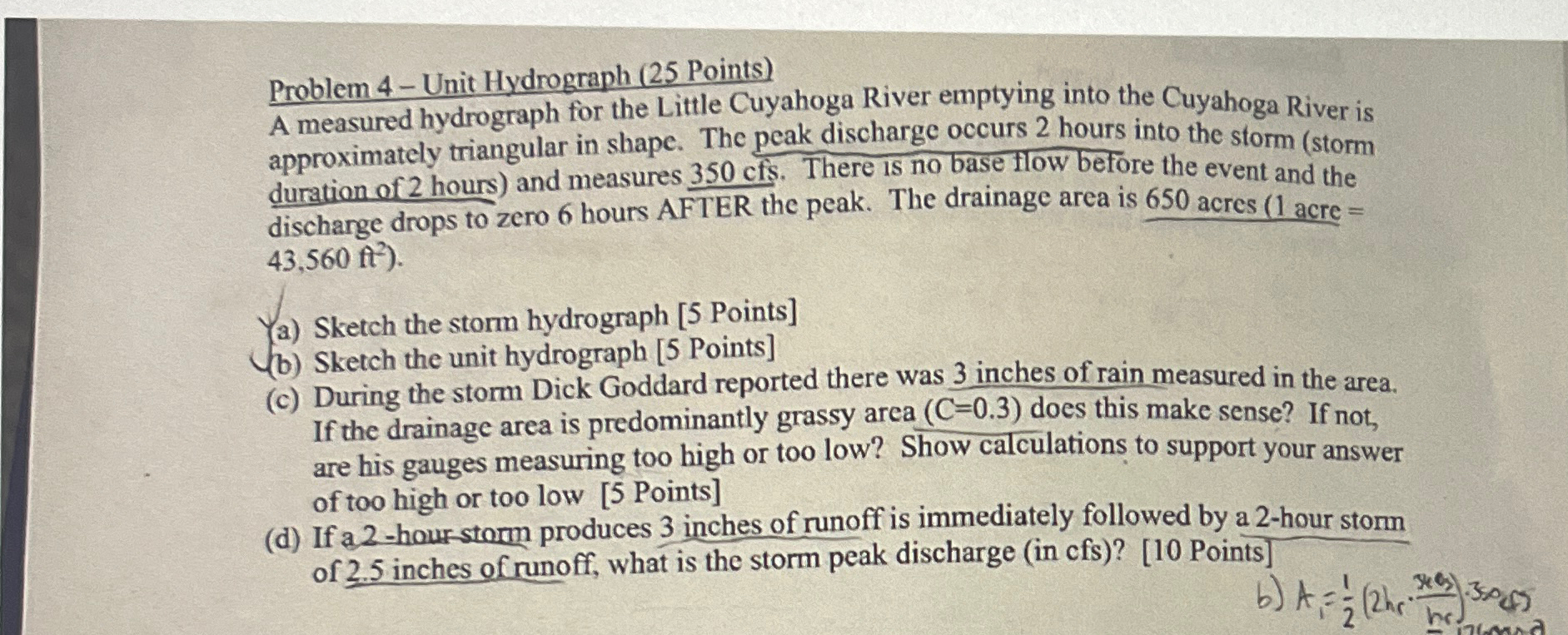 Solved Problem 4 ﻿unit Hydrograph 25 ﻿pointsa Measured 7819