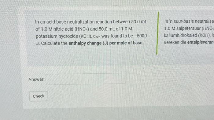 Solved In an acid-base neutralization reaction between 50.0 | Chegg.com