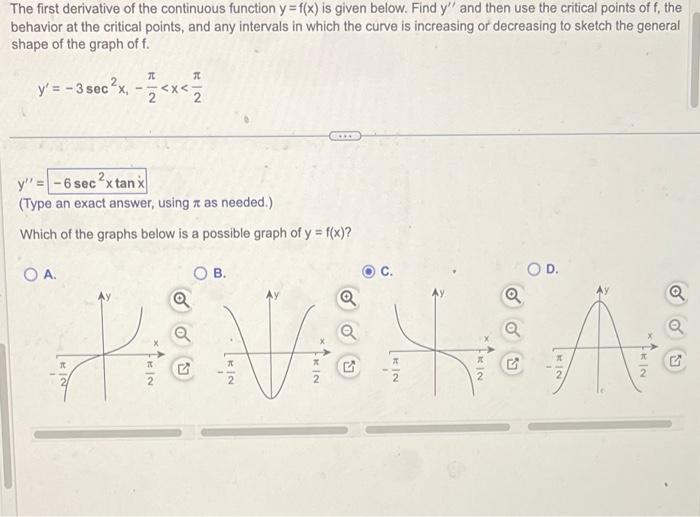 Solved The first derivative of the continuous function | Chegg.com