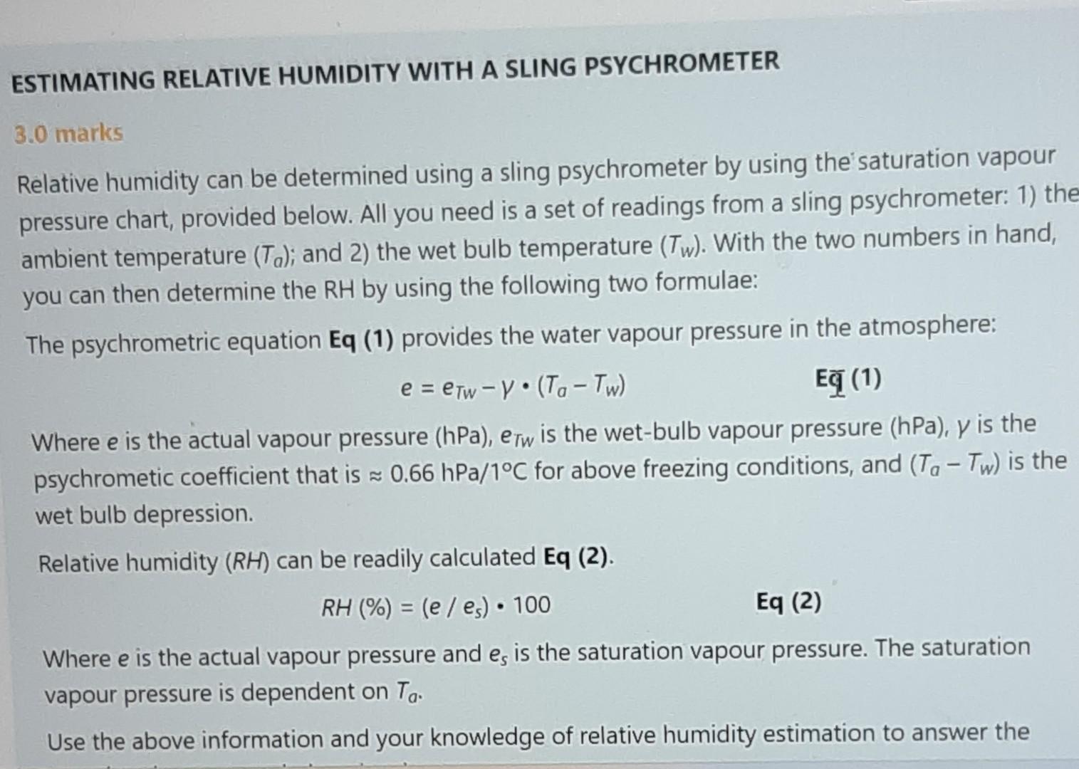 ESTIMATING RELATIVE HUMIDITY WITH A SLING | Chegg.com