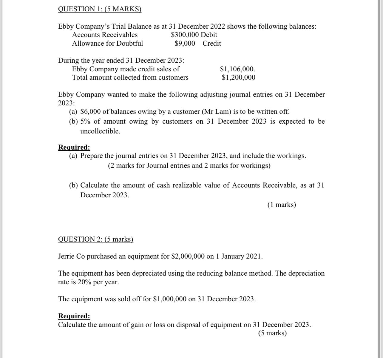 Solved QUESTION 1: (5 ﻿MARKS)Ebby Company's Trial Balance as | Chegg.com