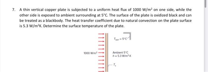 Solved 7. A thin vertical copper plate is subjected to a | Chegg.com