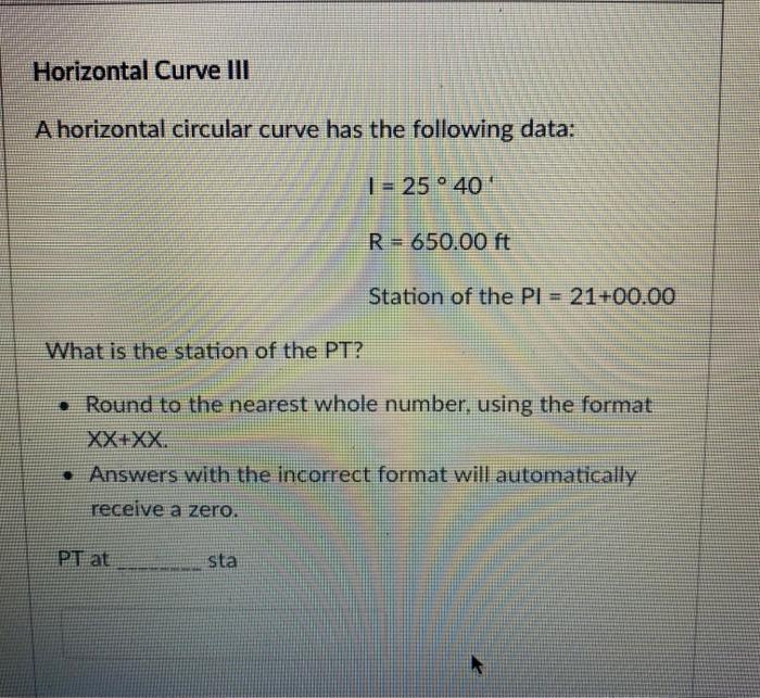 Solved Horizontal Curve III A horizontal circular curve has | Chegg.com