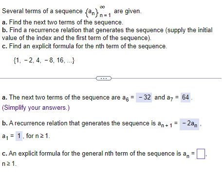 Solved Several terms of a sequence {an}n=1∞ ﻿are given.a. | Chegg.com