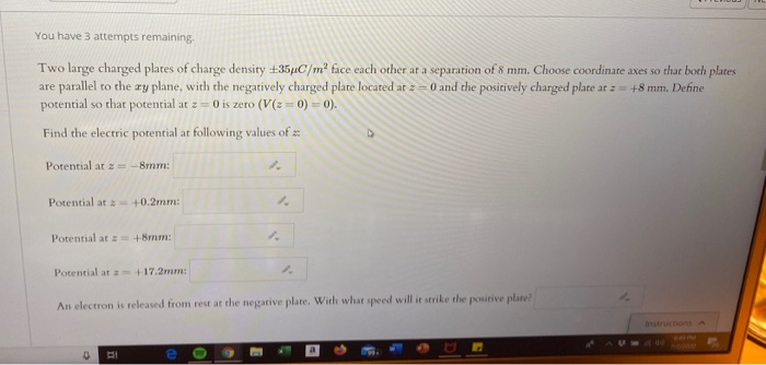 Solved You have 3 attempts remaining Two large charged | Chegg.com