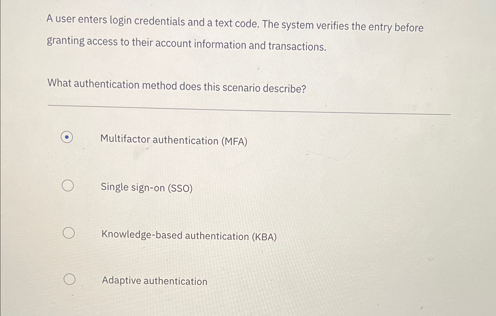 Solved A user enters login credentials and a text code. The | Chegg.com