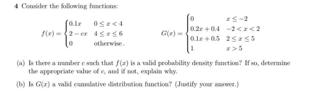 Solved 4 Consider the following functions: f(x) = 0.1x 2- cx | Chegg.com
