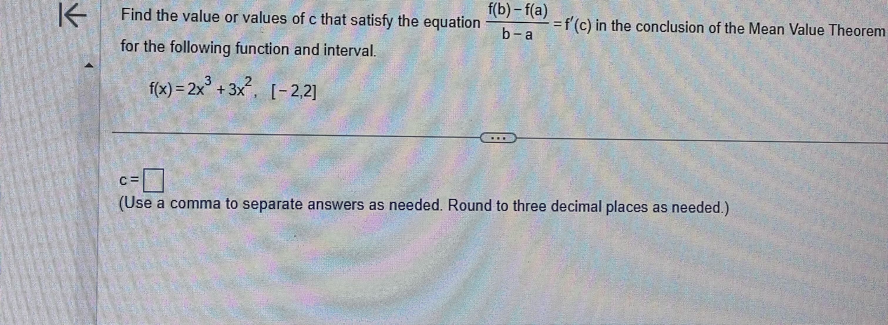 Solved Find the value or values of c ﻿that satisfy the | Chegg.com