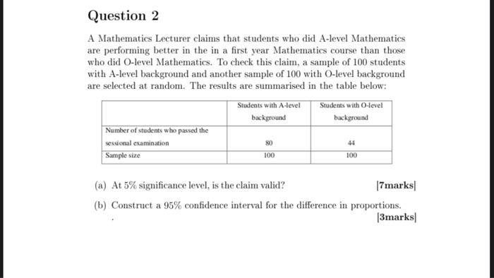 Solved Question 2 A Mathematics Lecturer claims that | Chegg.com